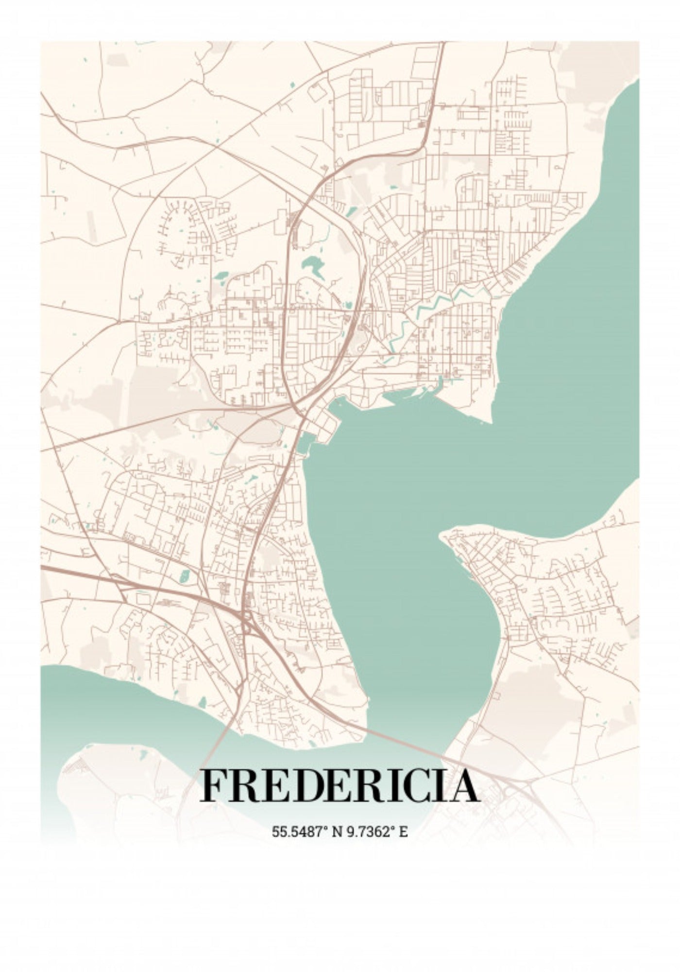 Fredericia byplakat – detaljeret grafisk bykort – Plakana