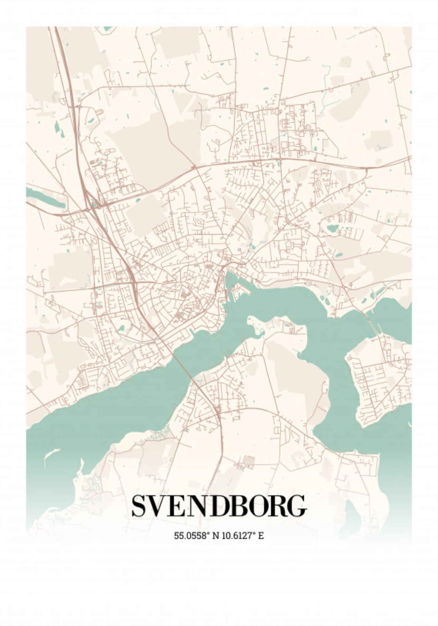 Svendborg byplakat – stilrent kort over byen – Plakana